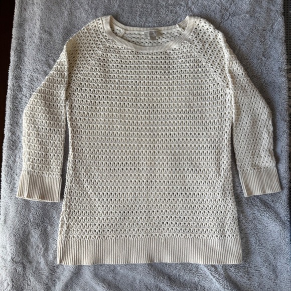 LOFT | Sweaters | Loft Women Cream Ivory Open Knit Crochet Sweater 34 ...